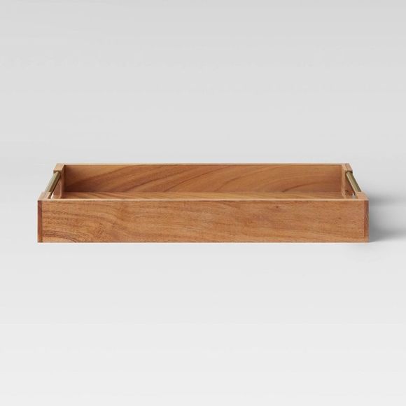 Threshold | Dining | 2 X 18 Wood Acacia Serving Tray With Brass Handles ...